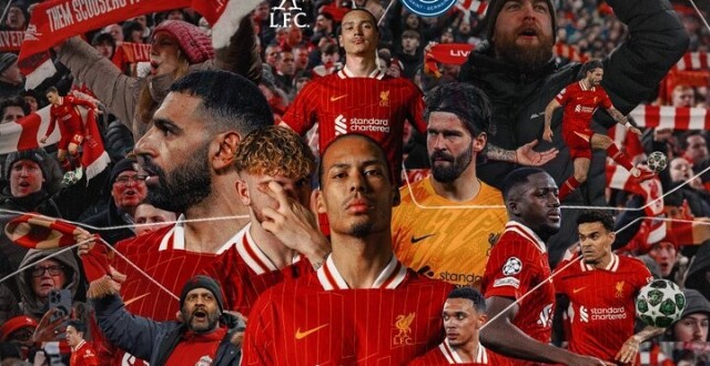 利物浦战巴黎海报：范戴克等多人出镜，背景是安菲尔德球迷_腾讯新闻