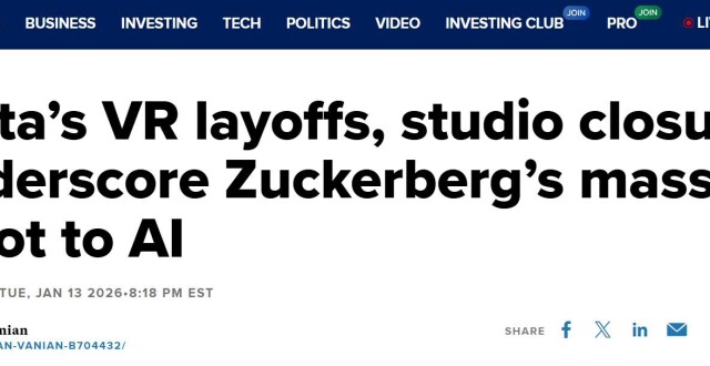 Meta裁撤千名VR员工，加速向人工智能与可穿戴设备转型_腾讯新闻