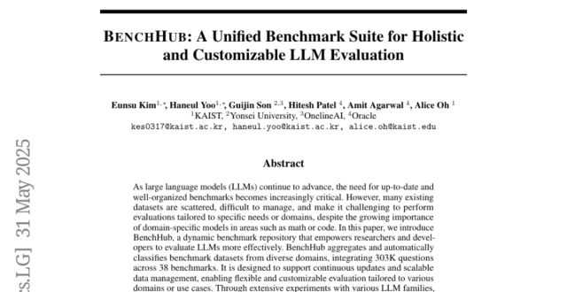 BenchHub：一站式自定义评估大语言模型的统一基准平台 - KAIST和Yonsei大学科研团队让模型评估更智能灵活_腾讯新闻