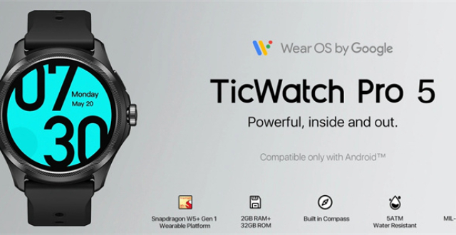 首款高通骁龙W5＋智能手表发布，TicWatch Pro5可续航45天_腾讯新闻