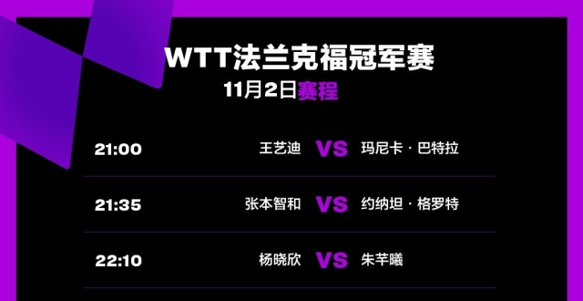 2023WTT法兰克福冠军赛公布11月2日赛程，马龙凌晨登场_腾讯新闻