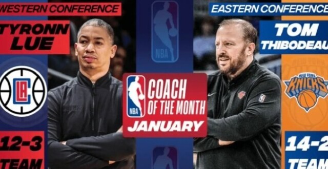 NBA1月最佳主帅：西部泰伦-卢连庄，东部锡伯杜当选_腾讯新闻