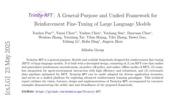 Trinity-RFT：阿里巴巴开源的通用强化微调框架，让大语言模型拥有“经验学习”能力_腾讯新闻