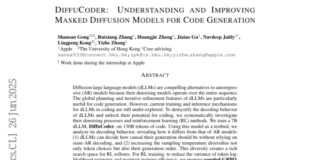 苹果团队突破性研究：让AI既能并行思考又能准确编程的神奇模型DiffuCoder_腾讯新闻