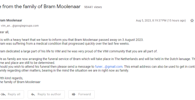 Vim 编辑器 9.1 版本发布，谨献给已故首席开发者 Bram Moolenaar_腾讯新闻
