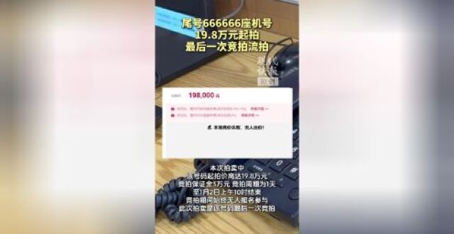 19.8万元起拍！尾号666666座机号最后一次竞拍流拍_腾讯新闻