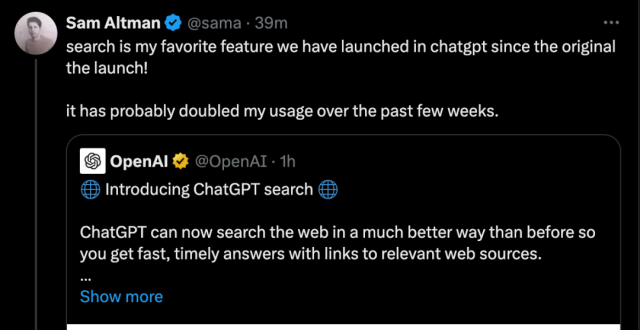 ChatGPT Search功能深夜上线（实测）！Sam Altman在线回答网友提问（实录）！_腾讯新闻