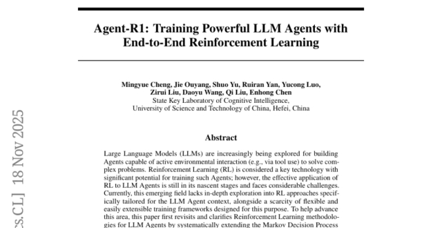 中科大团队发布Agent-R1：让AI智能体像人类一样学习和成长的突破性框架_腾讯新闻