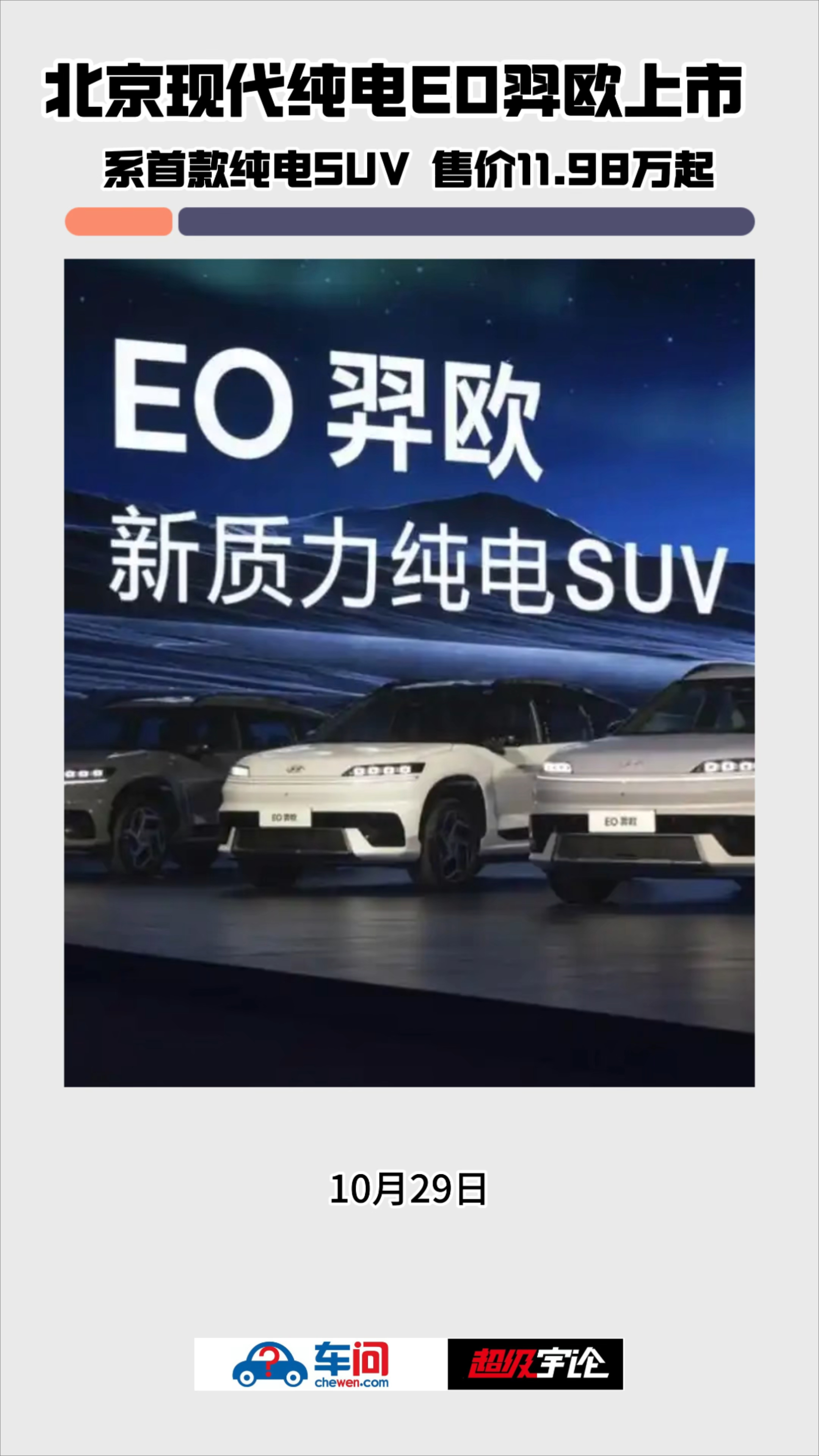 北京现代纯电EO羿欧上市 系首款纯电SUV 售价11.98万起_腾讯新闻