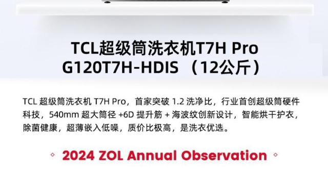 GG100 2024：TCL超级筒洗衣机T7H Pro G120T7H-HDIS （12公斤) 获奖_腾讯新闻