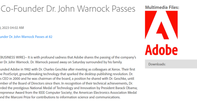 Adobe 联合创始人 John Warnock 博士去世，享年 82 岁_腾讯新闻