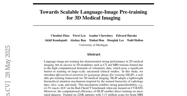 HLIP：密歇根大学团队打造3D医学影像高效语言-图像预训练新模型_腾讯新闻