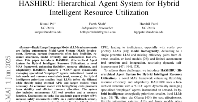 HASHIRU：一个能自主调配资源的多智能体系统，让AI团队合作更聪明、更省钱_腾讯新闻