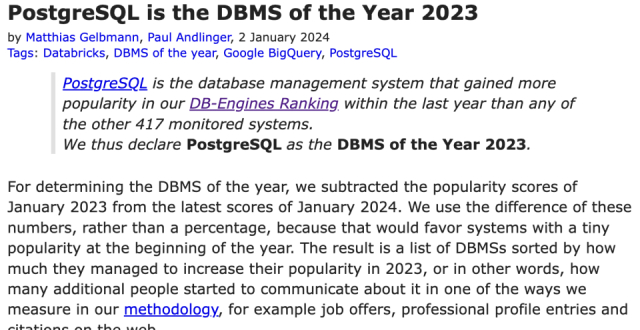 DB-Engines 公布 2023 年度数据库：PostgreSQL_腾讯新闻